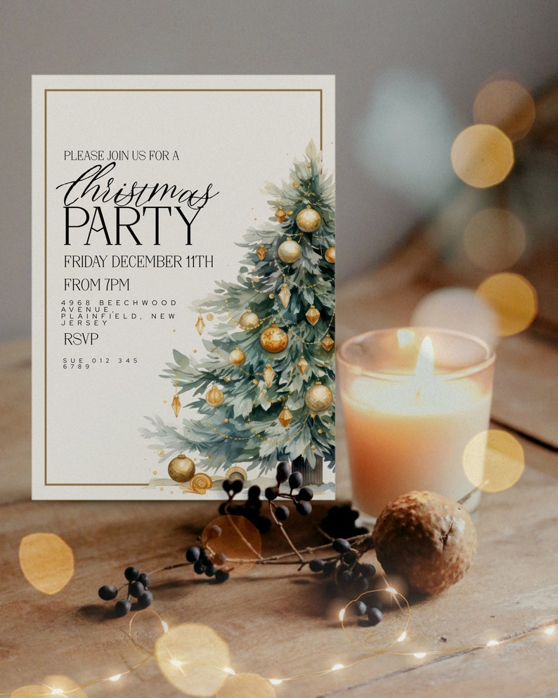 Gold Christmas Tree Party Invitation Editable Template Party - Etsy