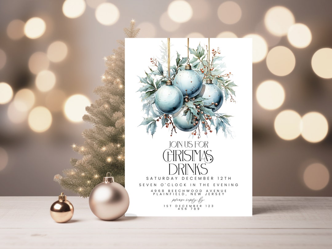 Christmas Party Invitation Blue and Silver Editable Festive Holidays ...