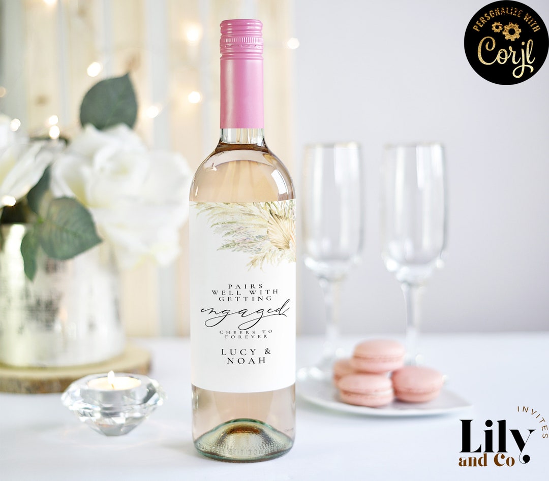 Editable Wine Label Pampas Wine Bottle Labels Printable Wedding Wine ...