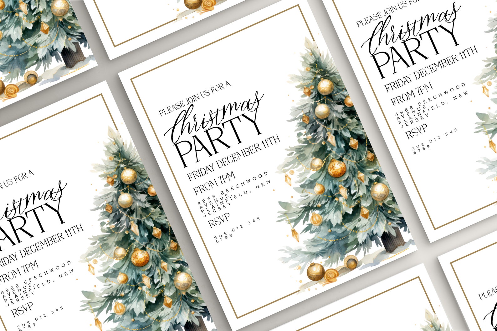 Gold Christmas Tree Party Invitation Editable Template Party - Etsy