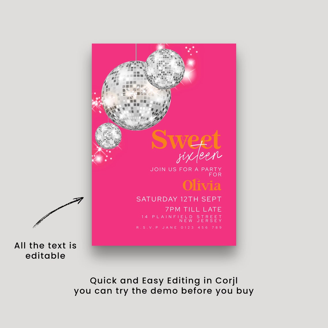Sweet 16 Birthday Invite Disco Ball Pink Orange Sweet Sixteen Party ...