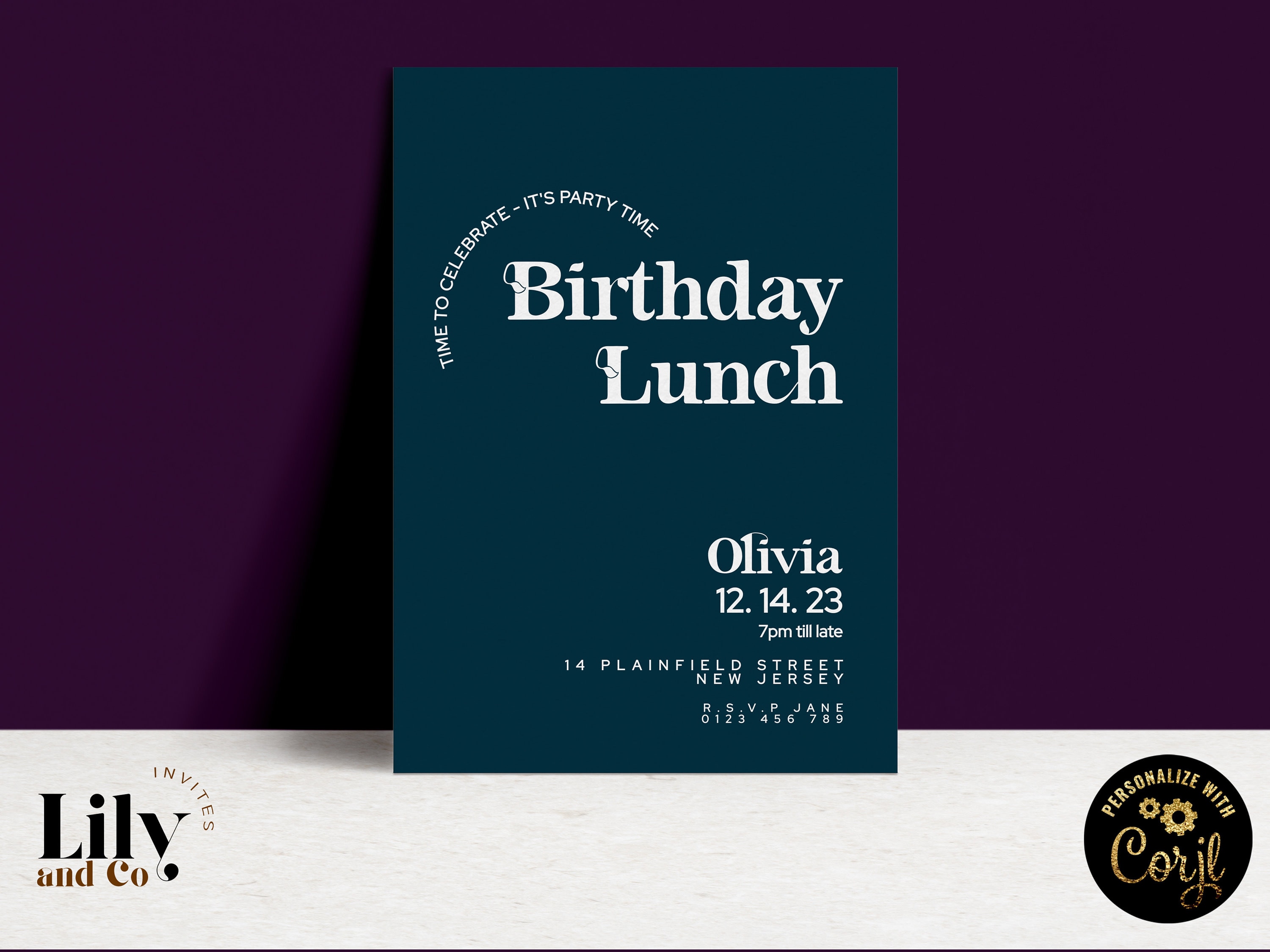 Editable Birthday Lunch Invitations Modern Party Invitations Jewel ...