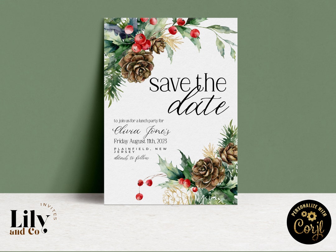 Editable Christmas Save the Date Invitation Winter Invite Template All ...