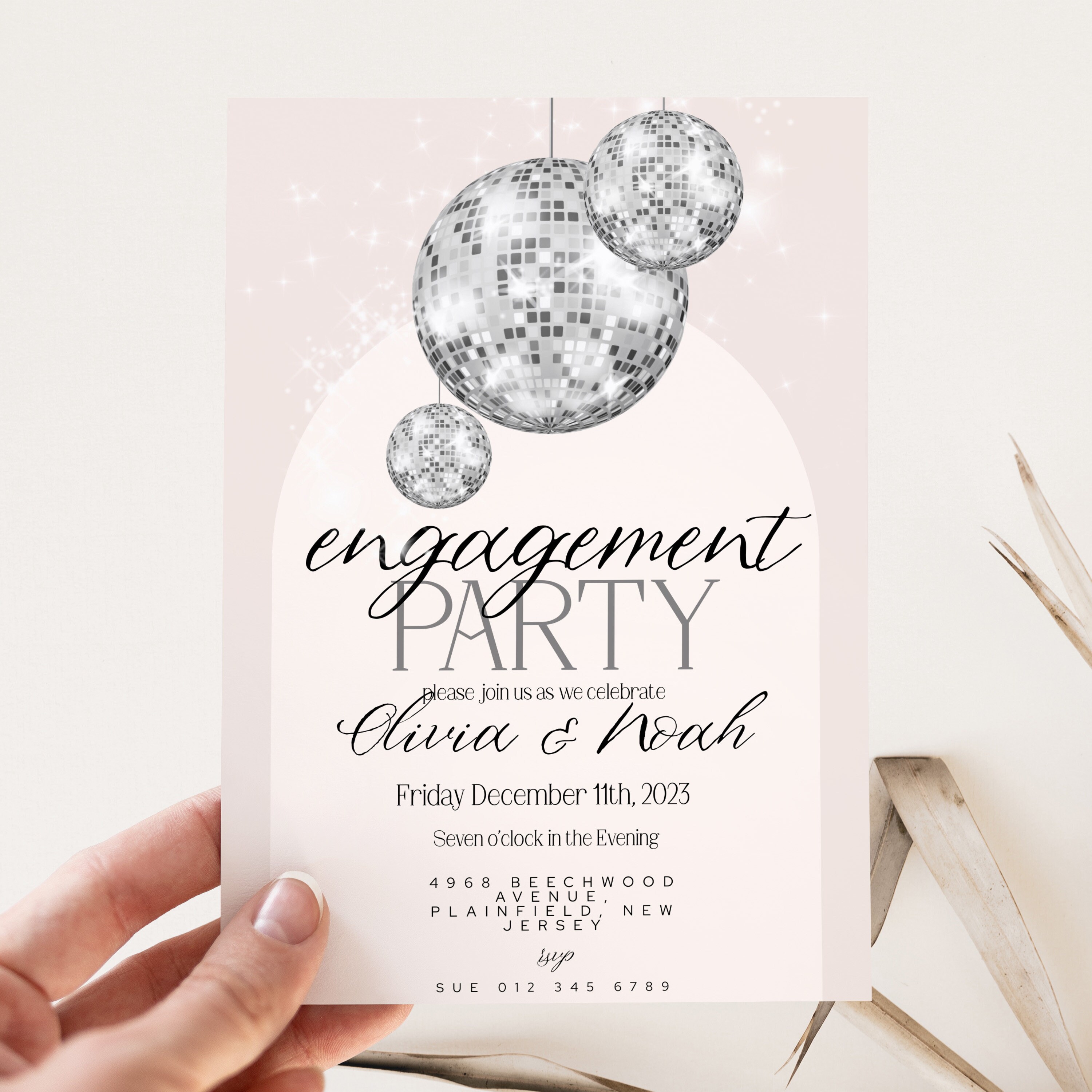 Editable Disco Engagement Party Invitation, Glitter Ball Invite ...