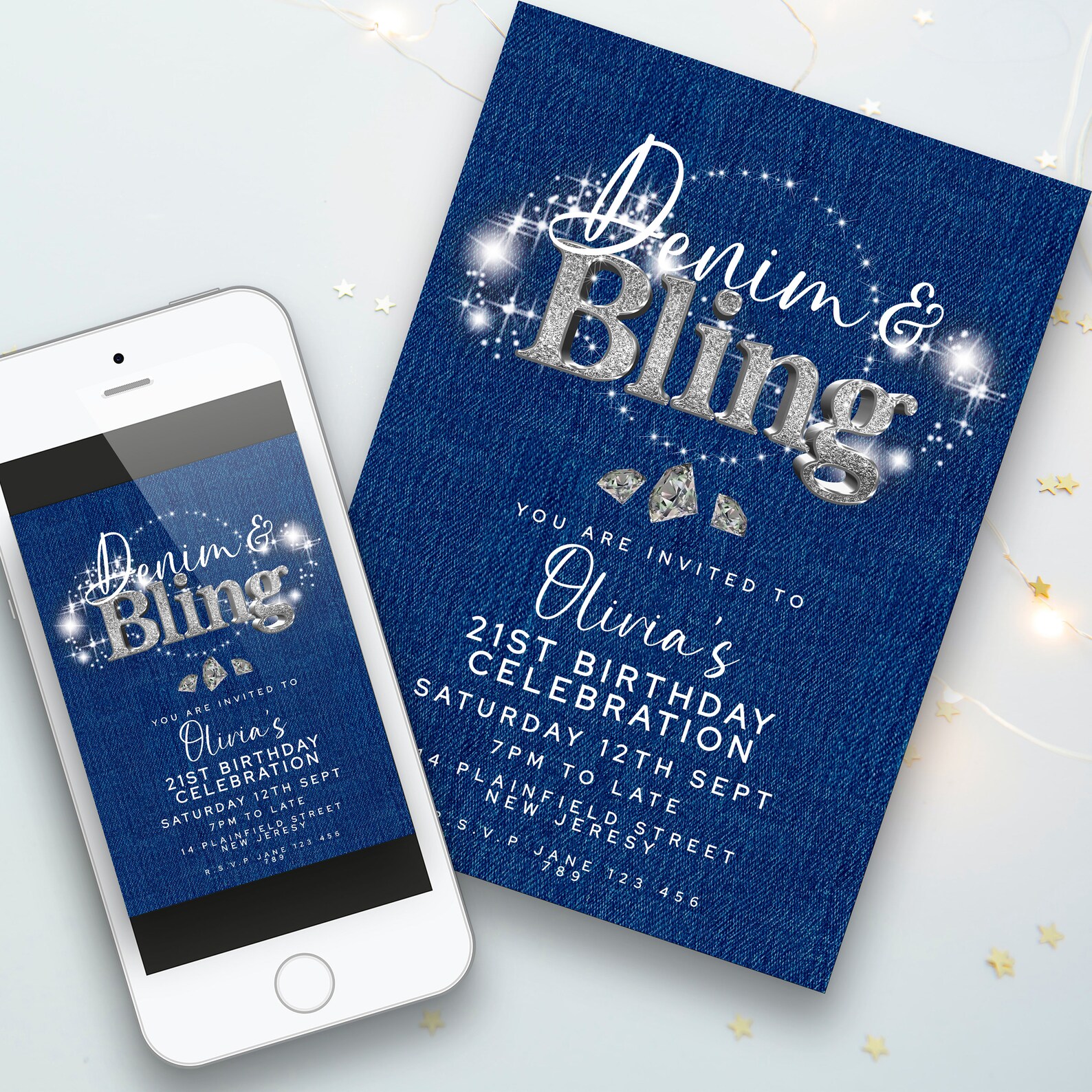 Denim and Bling Invitation Editable Any Age Birthday Invite Printable ...