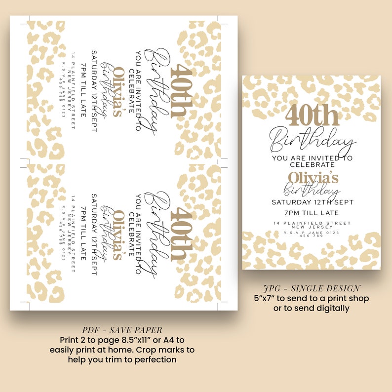 Editable 40th Birthday Party Invitation, Leopard Print Invite ...