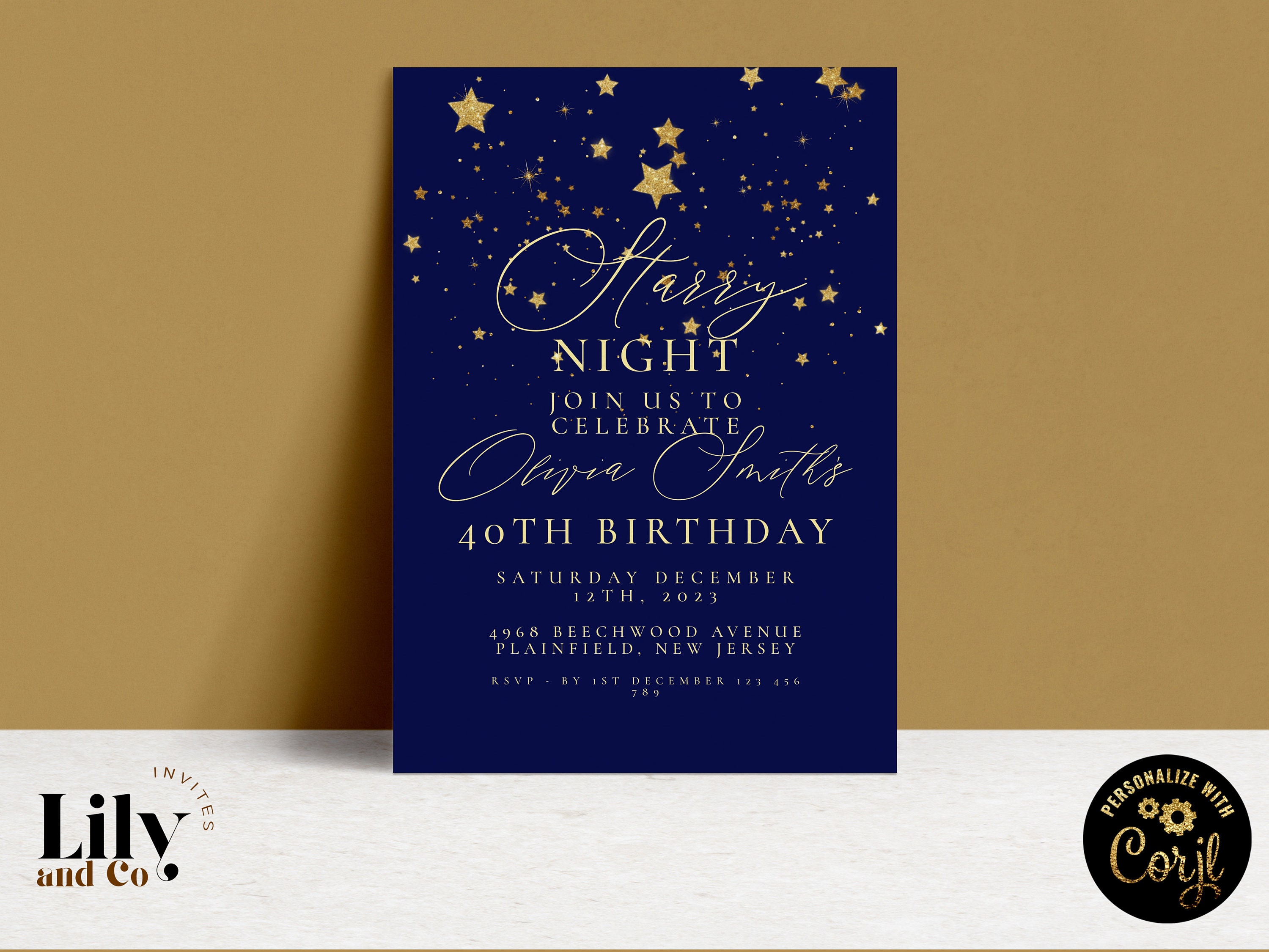 Editable Starry Night Birthday Invitation Moon Stars Any Age Invite ...