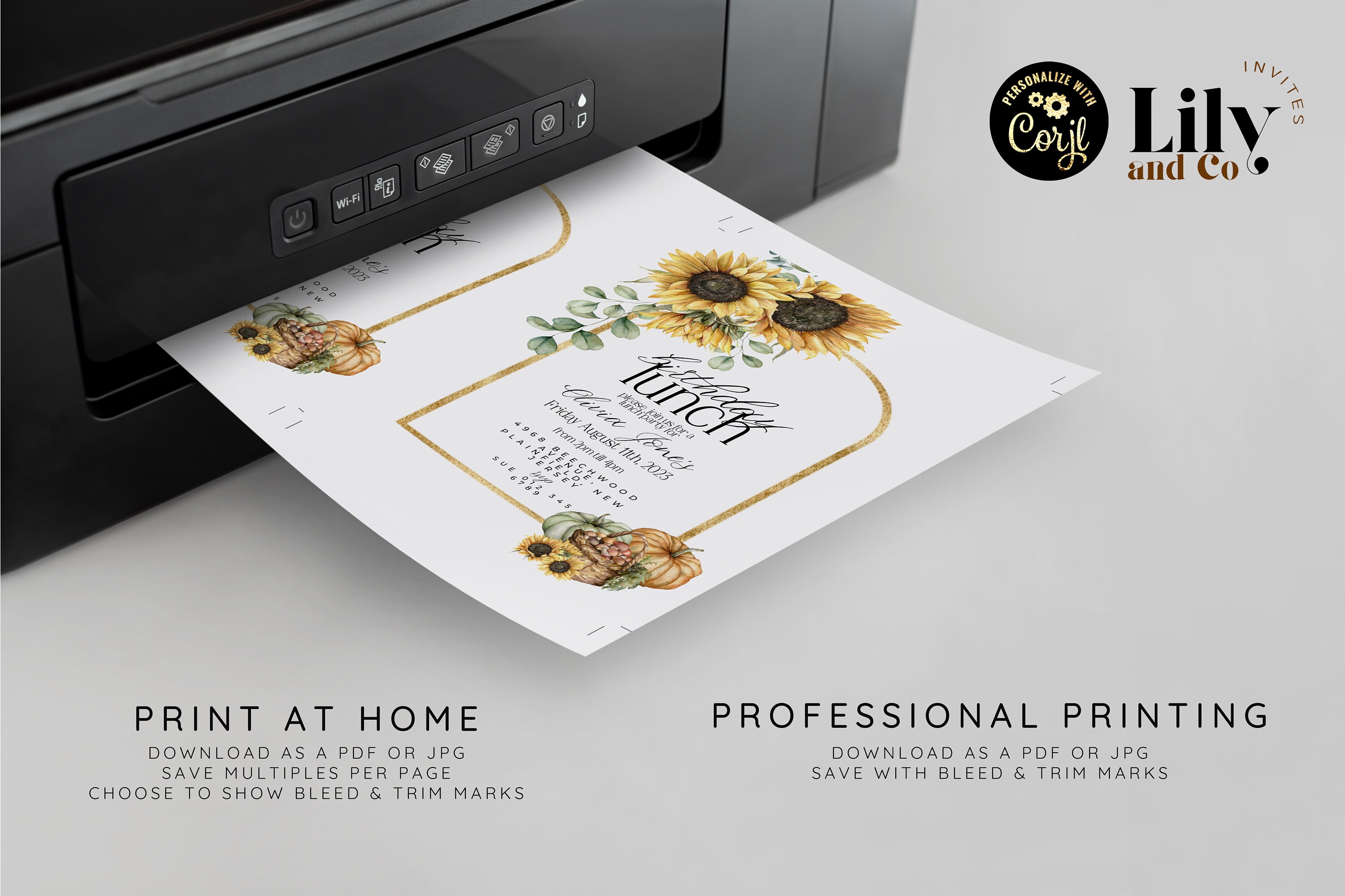 Sunflower Fall Birthday Lunch Invitation Autumn Invite Template All ...