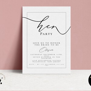 Hen Party Invite Instant Download Corjl Elegant Hen Party Modern Hen ...