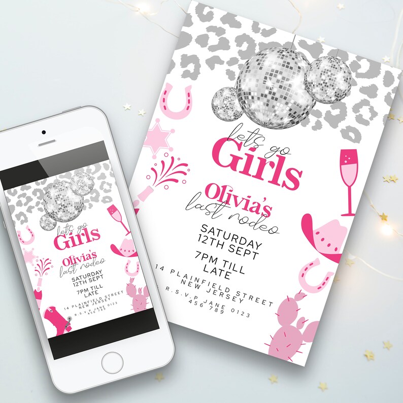 Pink Rodeo Disco Ball Cowboy Theme Bridal Shower Invitations Retro ...