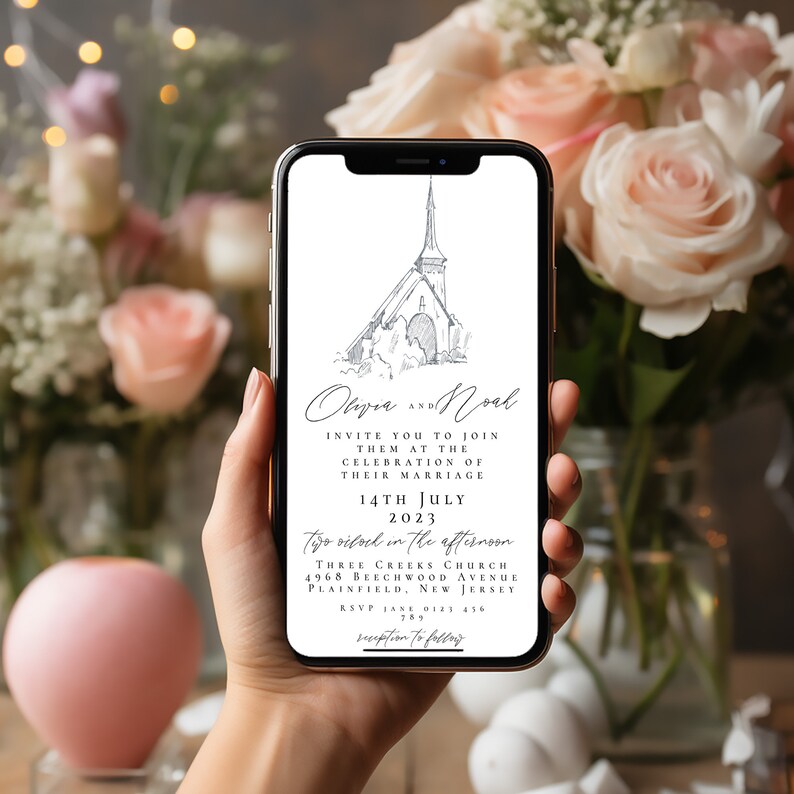 Editable Church Image Mobile Wedding Invitation Self Edit Invite DIY ...