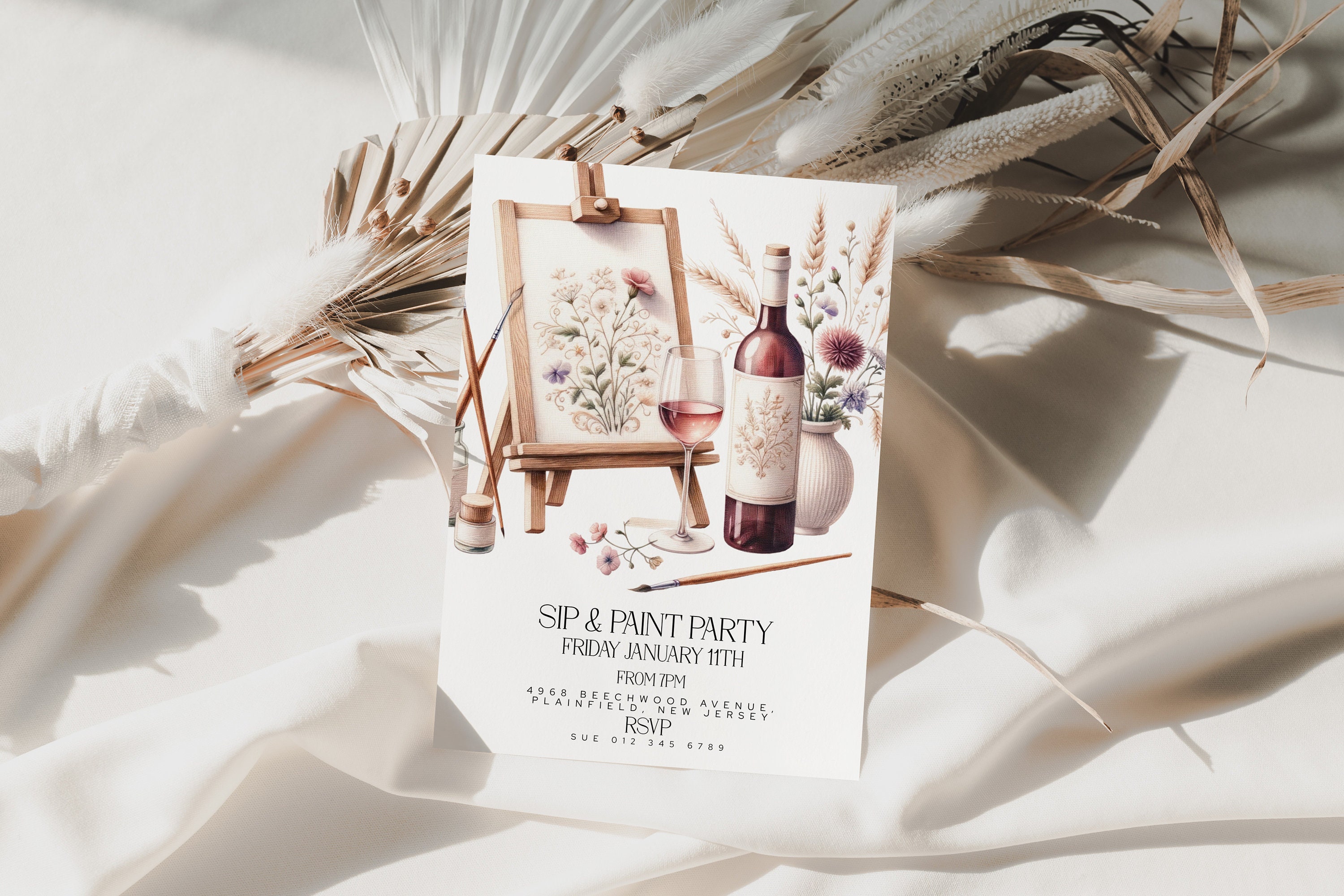 Sip and Paint Invitation Template, Printable Adult Art Paint Party ...