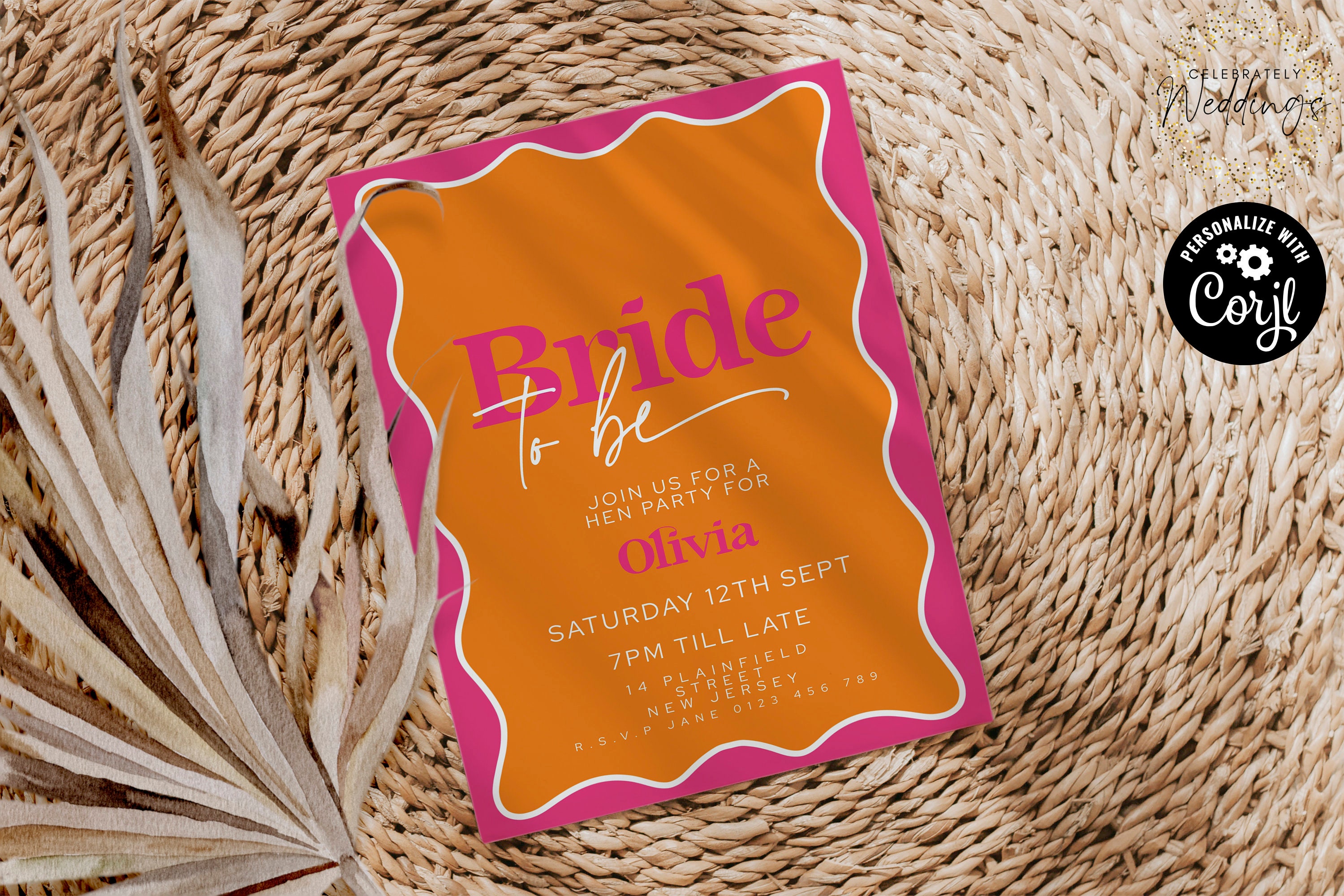 Retro Pink Orange Hen Party Invitations Retro Modern Editable Invite ...
