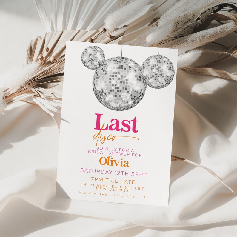 Last Disco Bridal Shower Invitation Template Retro Glitter - Etsy