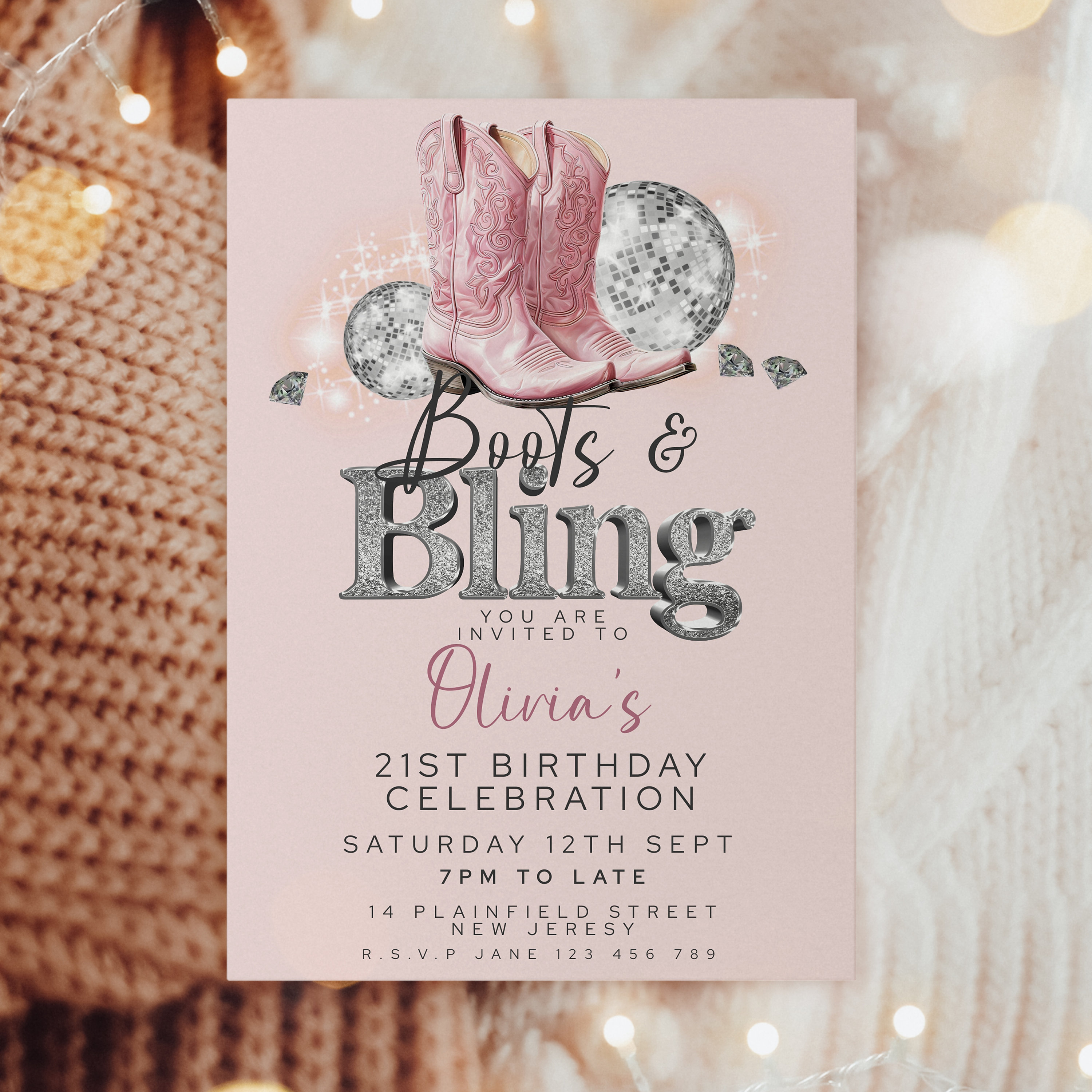Pink Boots and Bling Invitation Cowboy Boots Birthday Invite Glitter ...