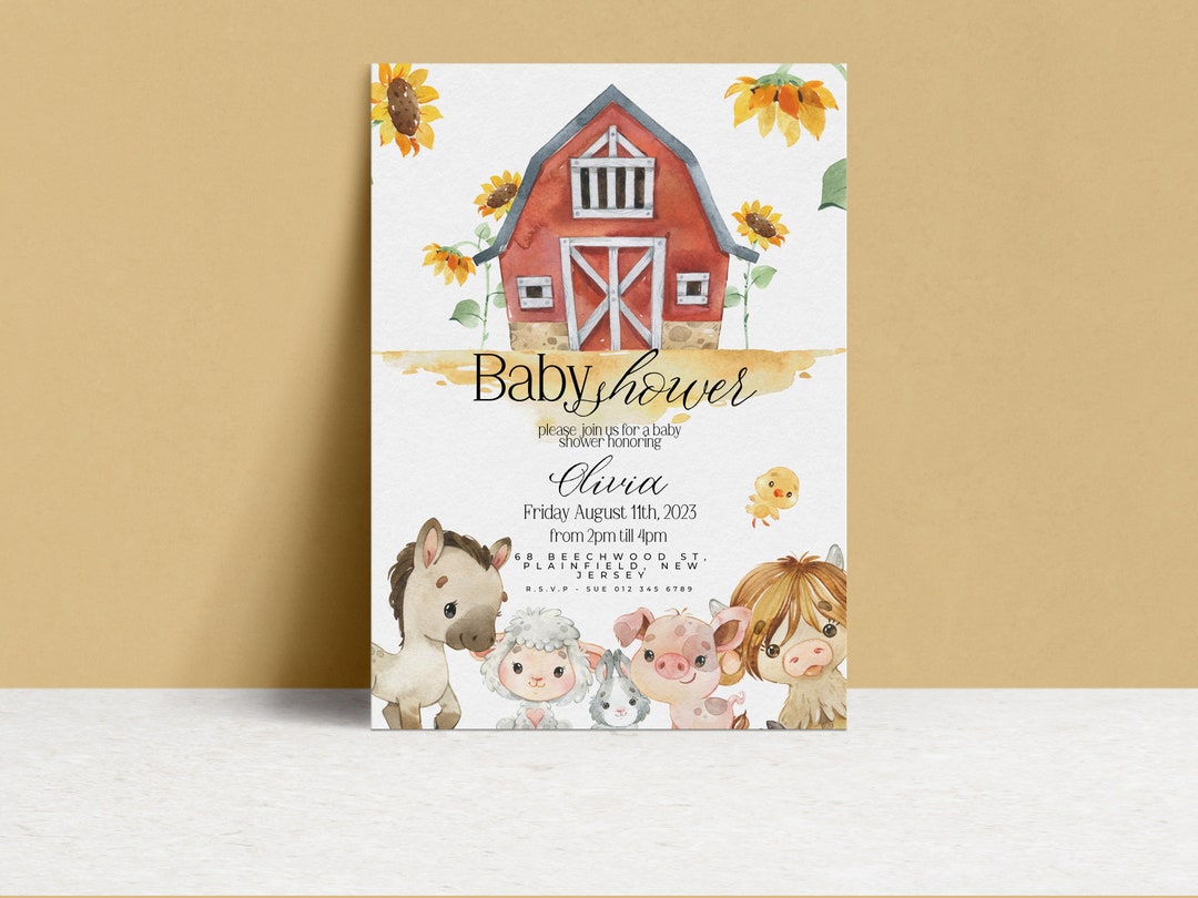 Baby Sprinkle Invitation Red Barn Farm Yard Animals Invite Template ...