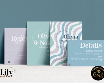 Pink Green Retro Wedding Invitation Suite Funky Printable Invitation ...