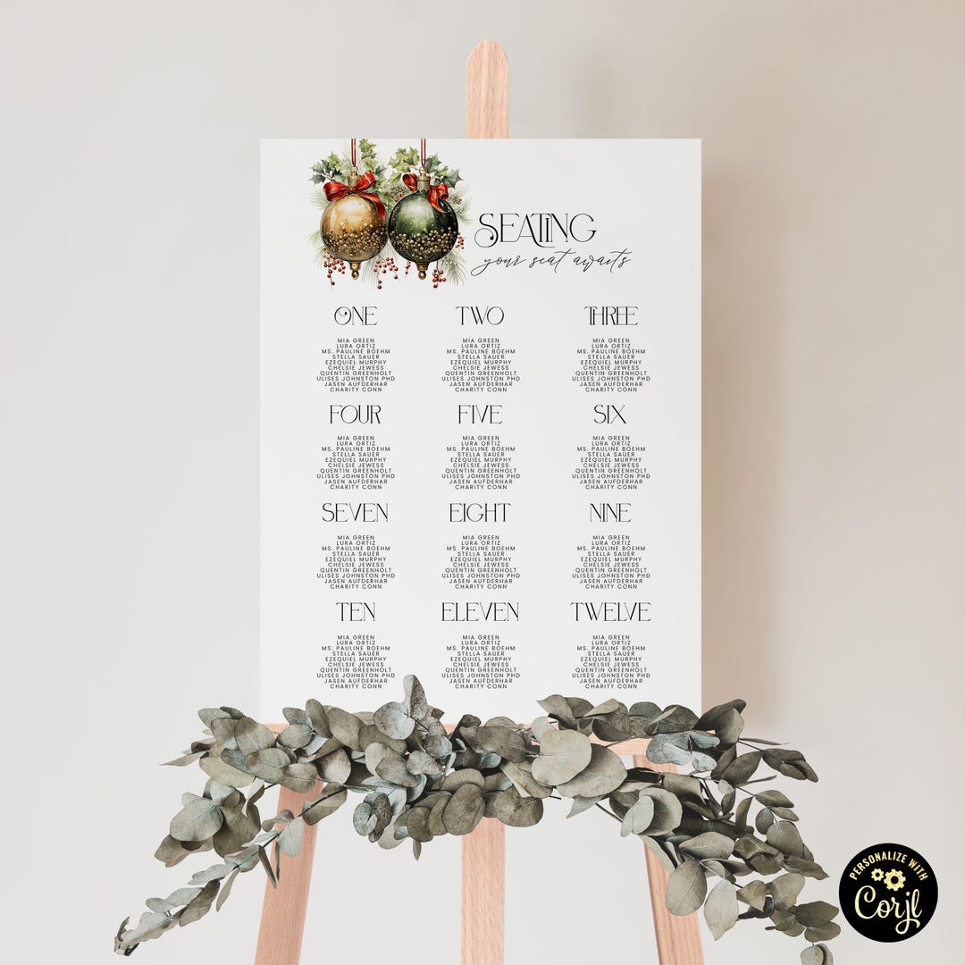 Christmas Party Seating Plan Editable Festive Holidays Party Table Plan ...