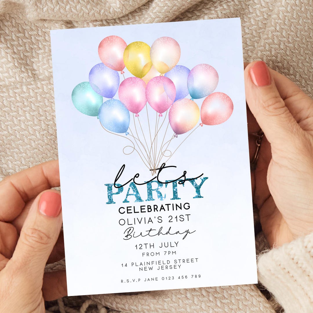 Editable Blue Birthday Invitation Any Age Blue Glitter and Watercolor ...