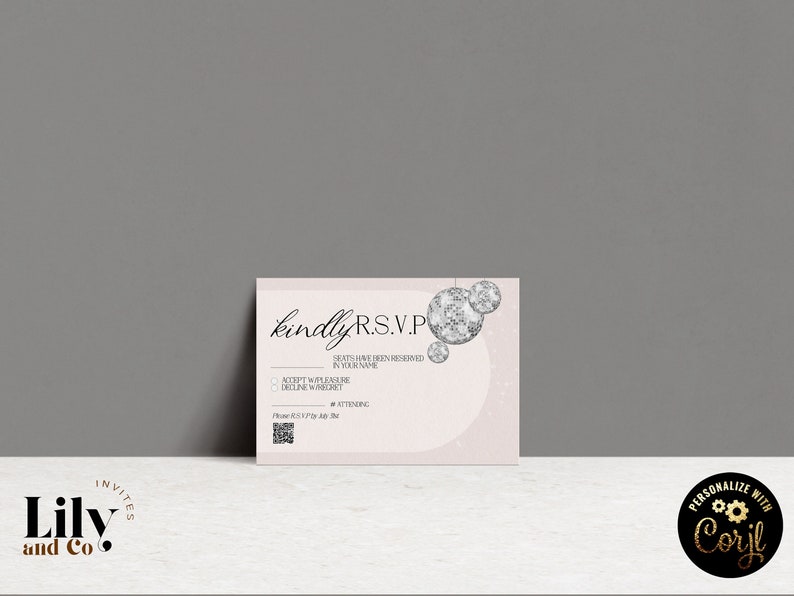 Disco Ball RSVP With QR Code Template Glitter Ball Printable - Etsy