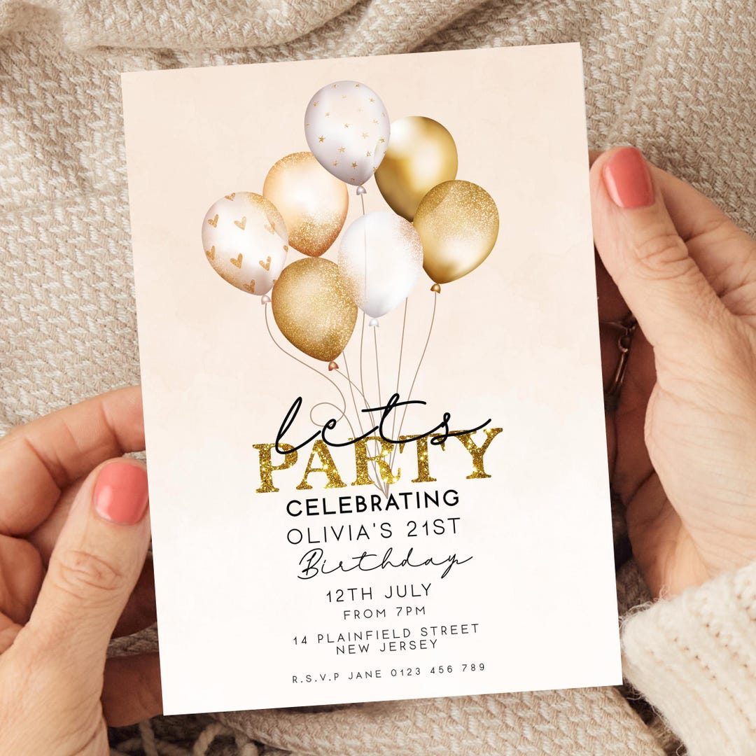 Editable Gold Birthday Invitation Any Age Gold Glitter and Watercolor ...