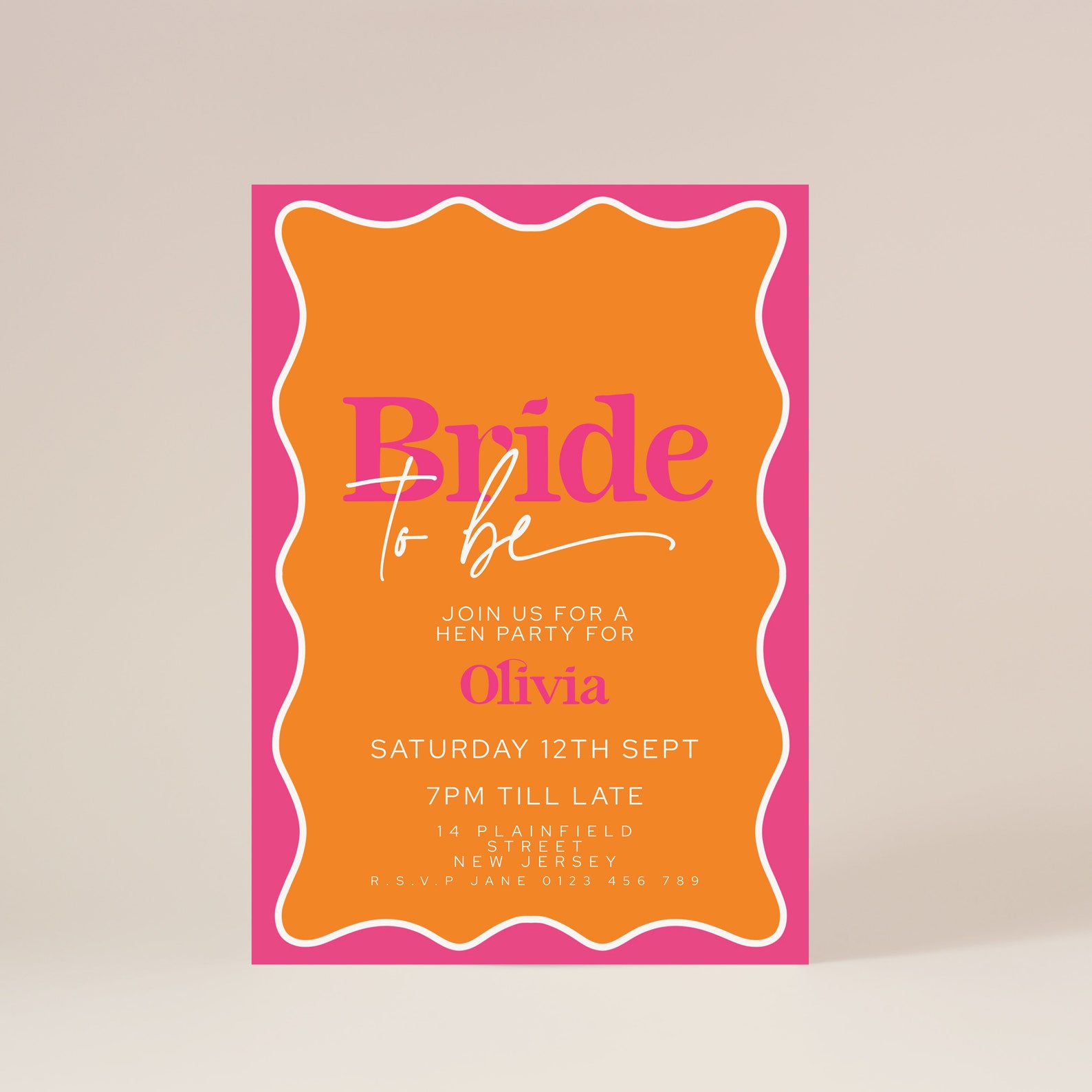 Retro Pink Orange Hen Party Invitations Retro Modern Editable Invite ...