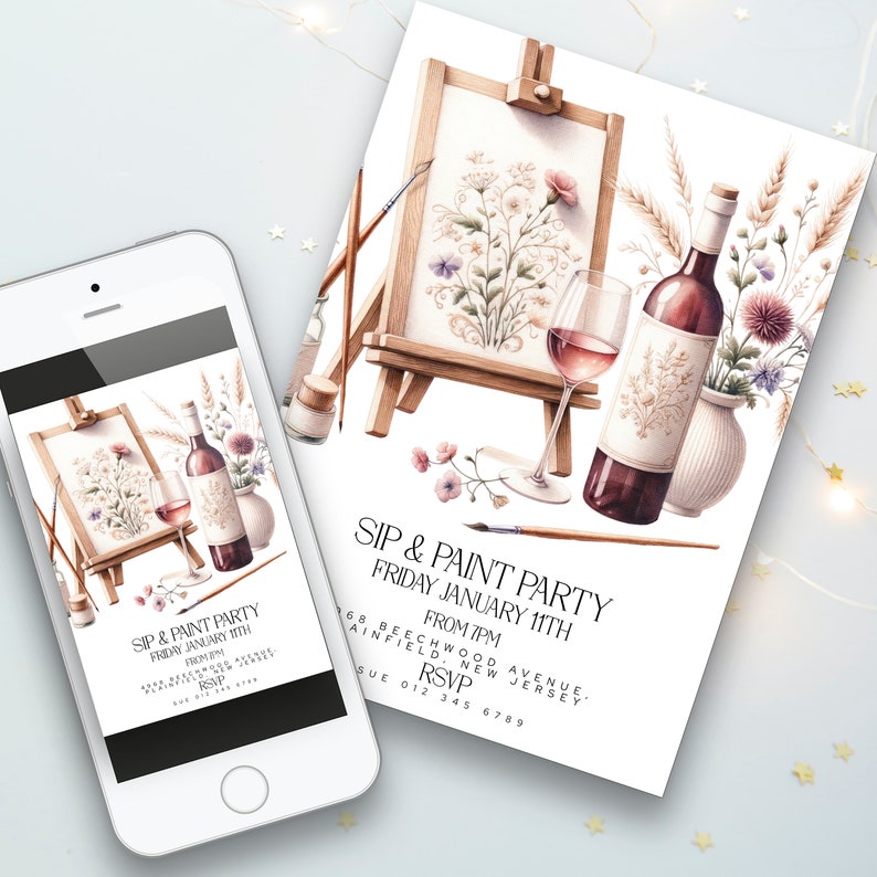 Sip and Paint Invitation Template, Printable Adult Art Paint Party ...