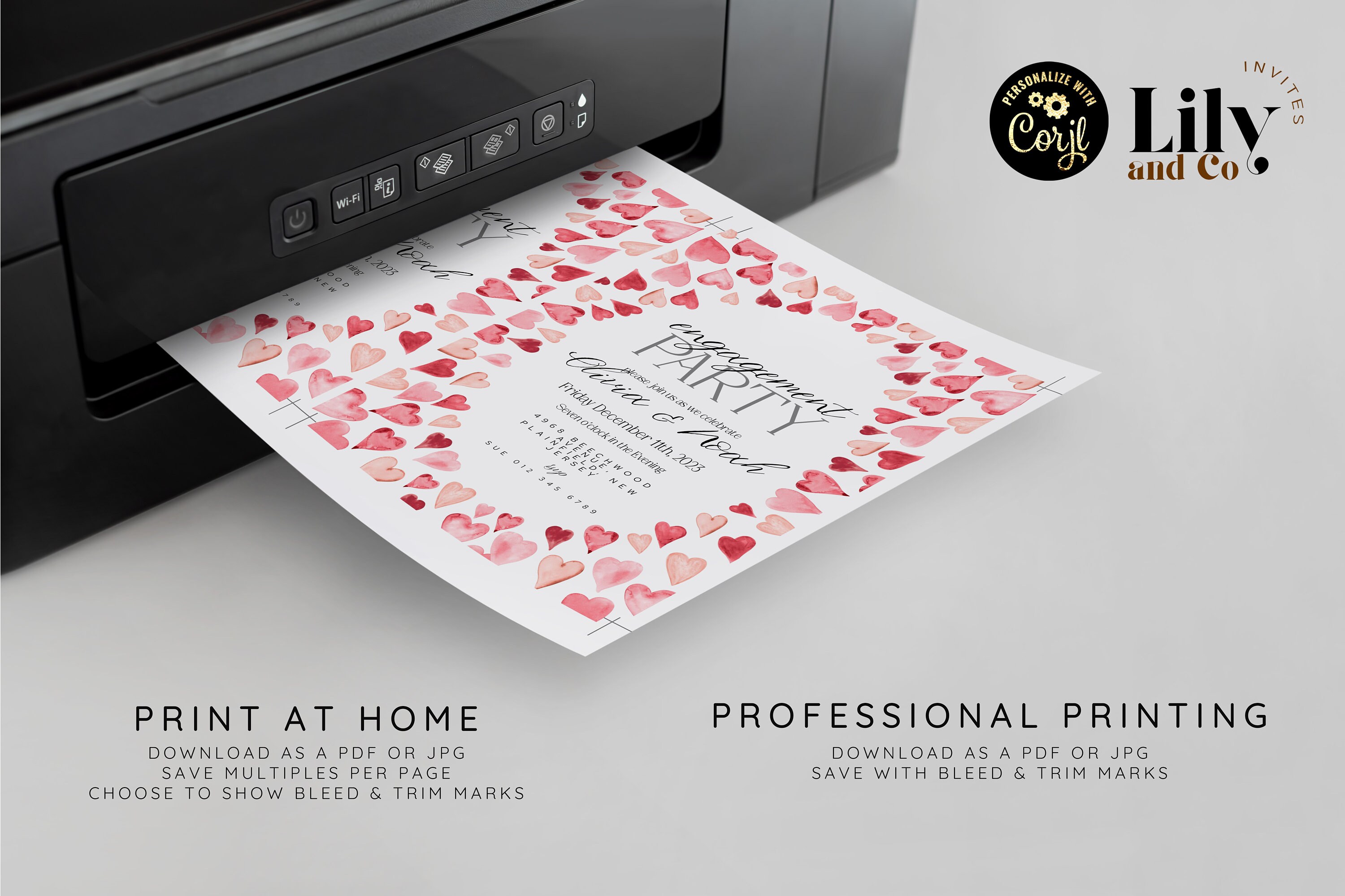 Editable Pink Engagement Party Invitation, Pink and Red Heart Invite ...