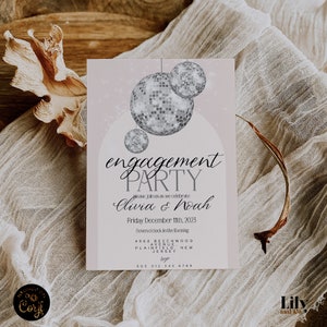 Editable Disco Engagement Party Invitation, Glitter Ball Invite ...