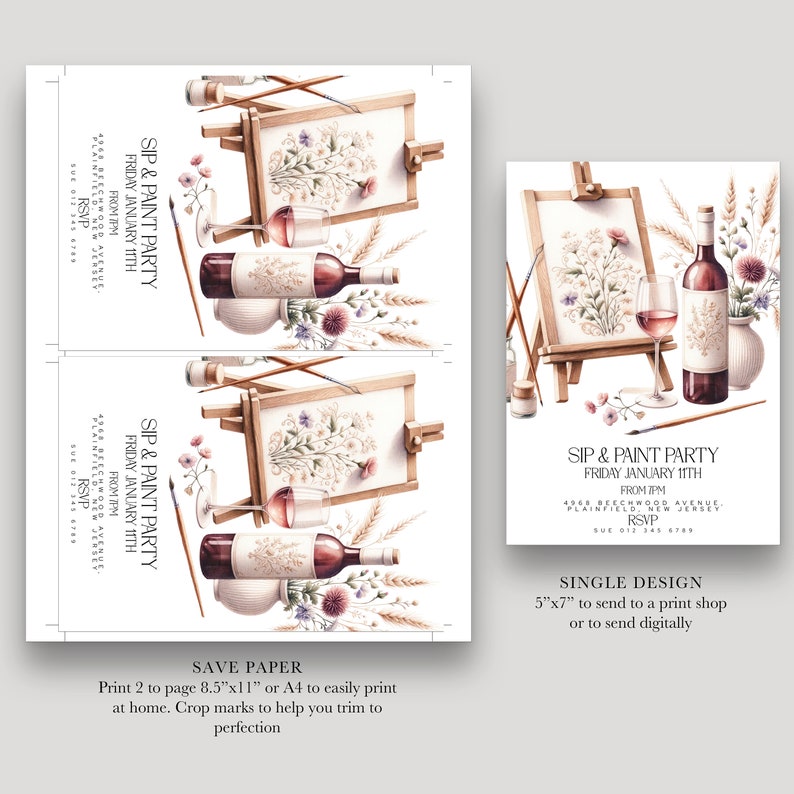 Sip and Paint Invitation Template, Printable Adult Art Paint Party ...