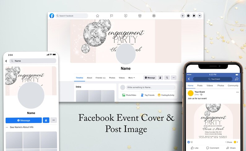 Editable Disco Engagement Party Facebook Event Header, Glitter Ball ...