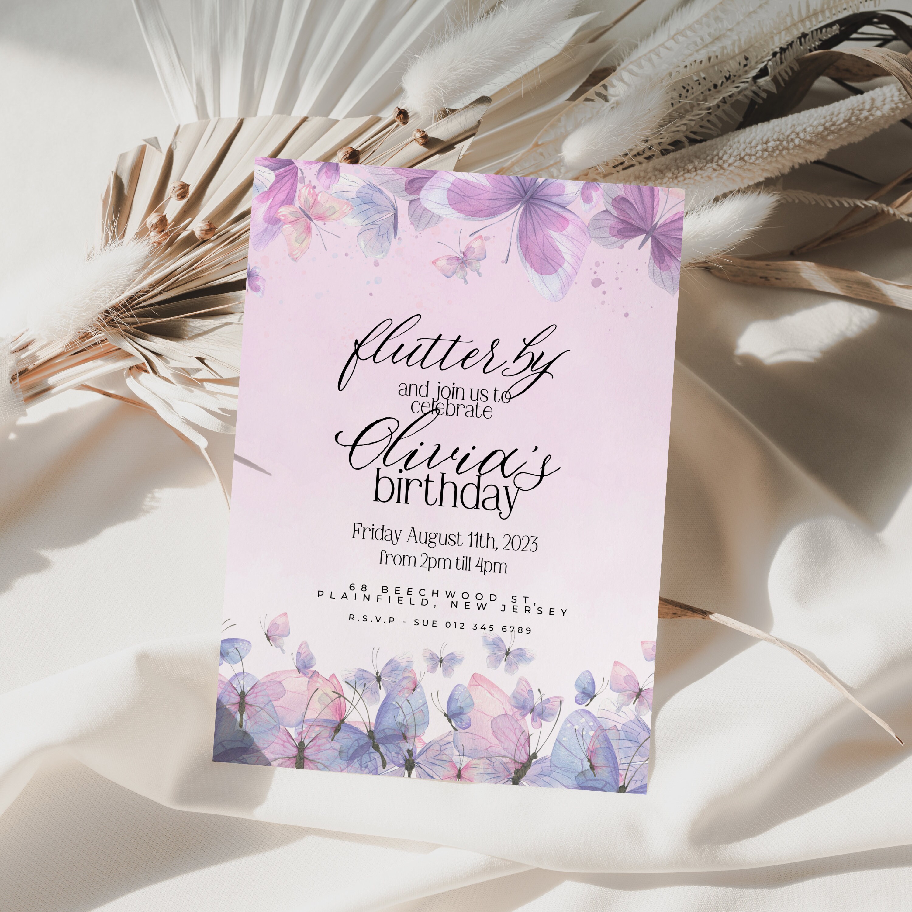 Butterfly Birthday Invitation for Her Pink Flutter on by Birthday ...