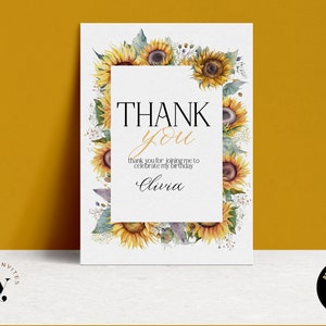 Sunflowers Thank You Card Sunflowers Birthday Thanks Any Age for Women ...