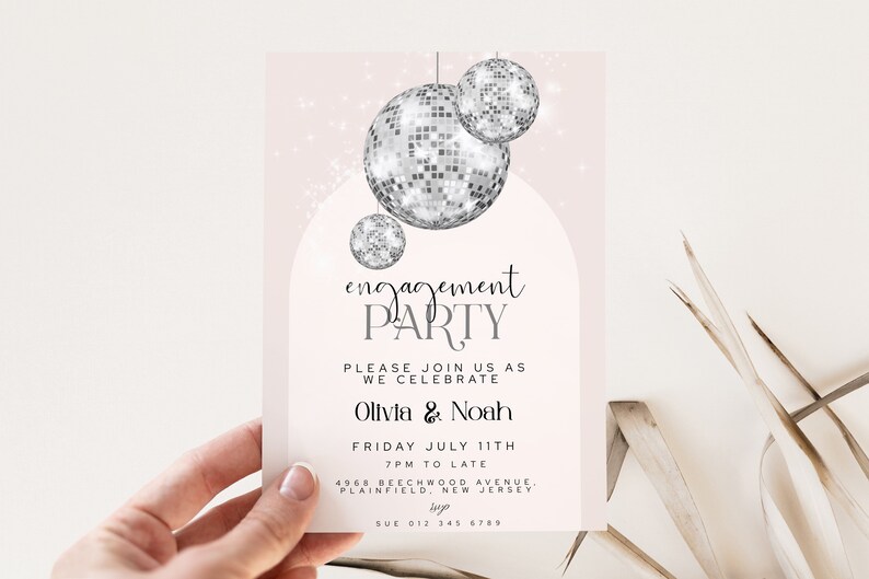 Glitter Ball Engagement Invite Editable Disco Engagement Party ...
