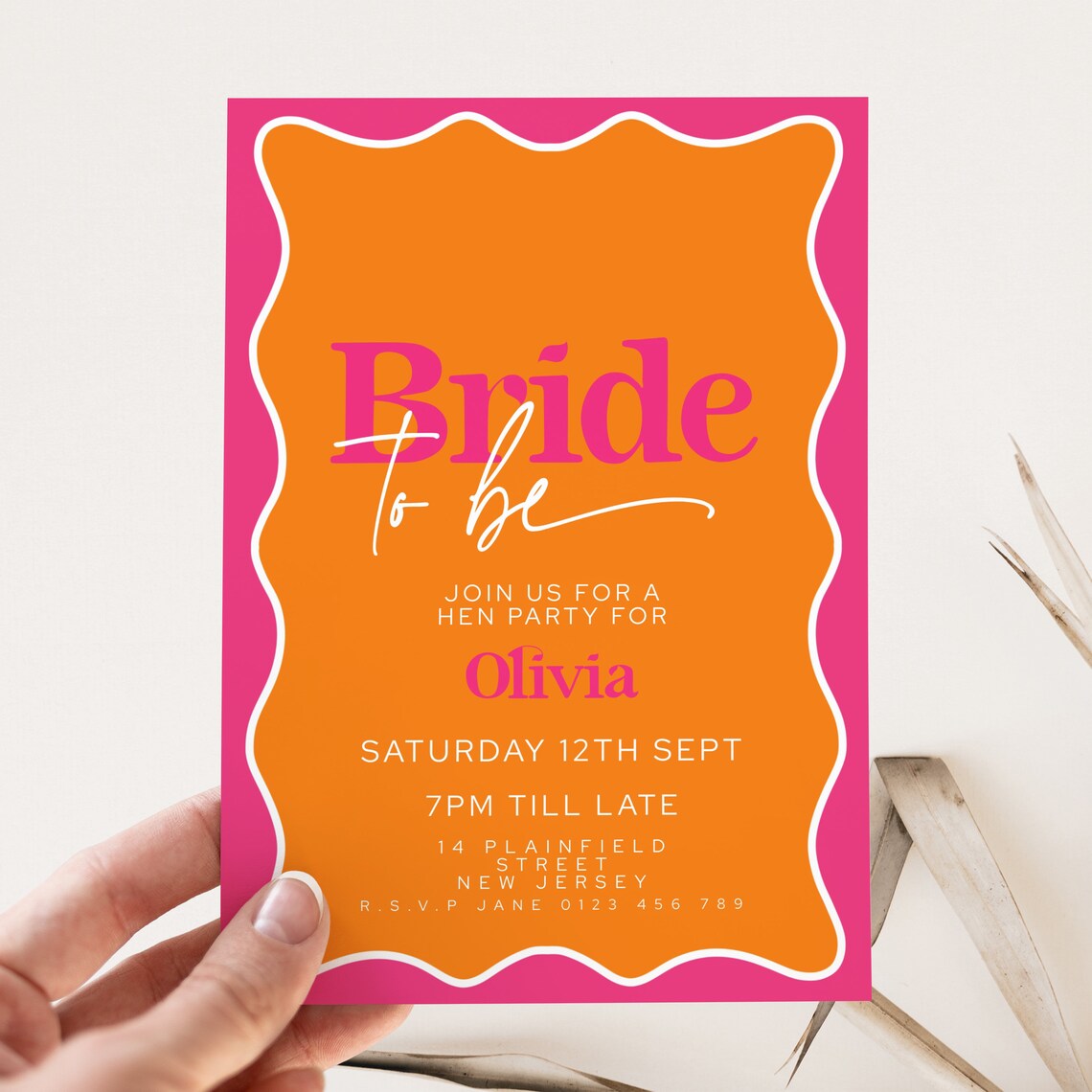 Retro Pink Orange Hen Party Invitations Retro Modern Editable Invite ...