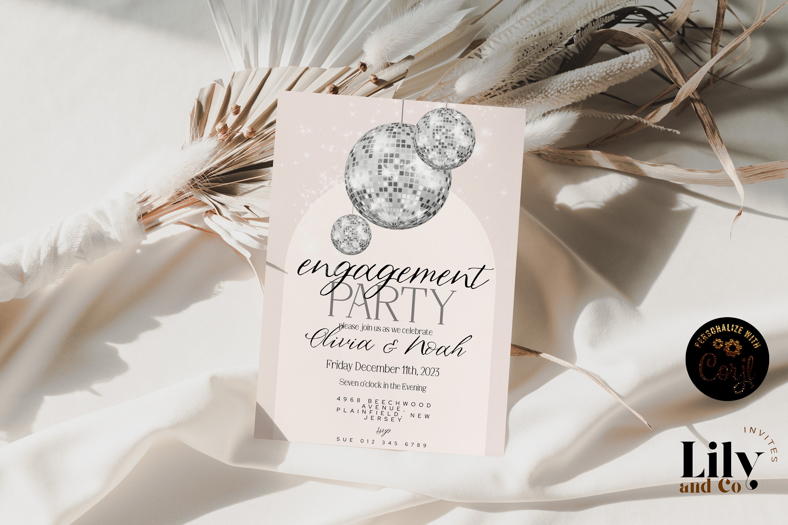 Editable Disco Engagement Party Invitation Glitter Ball - Etsy