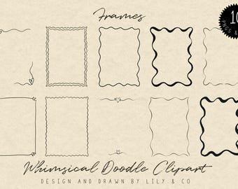 Whimsical Doodle Frame Clipart, Hand Drawn Wavy Frames for Invites PNG ...