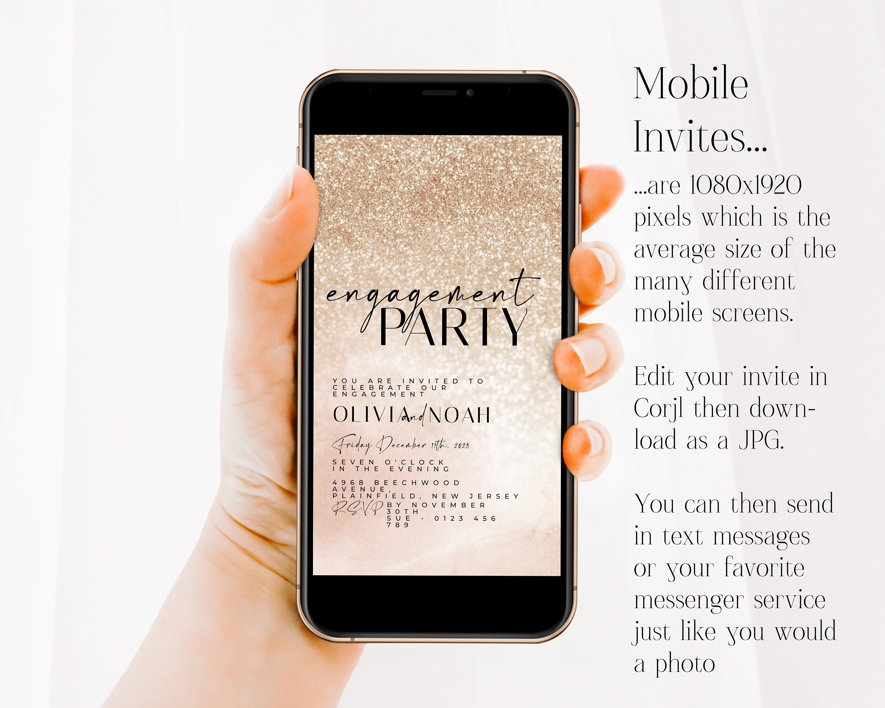 Mobile Engagement Party Invitation Electronic Template Simple Glitter ...