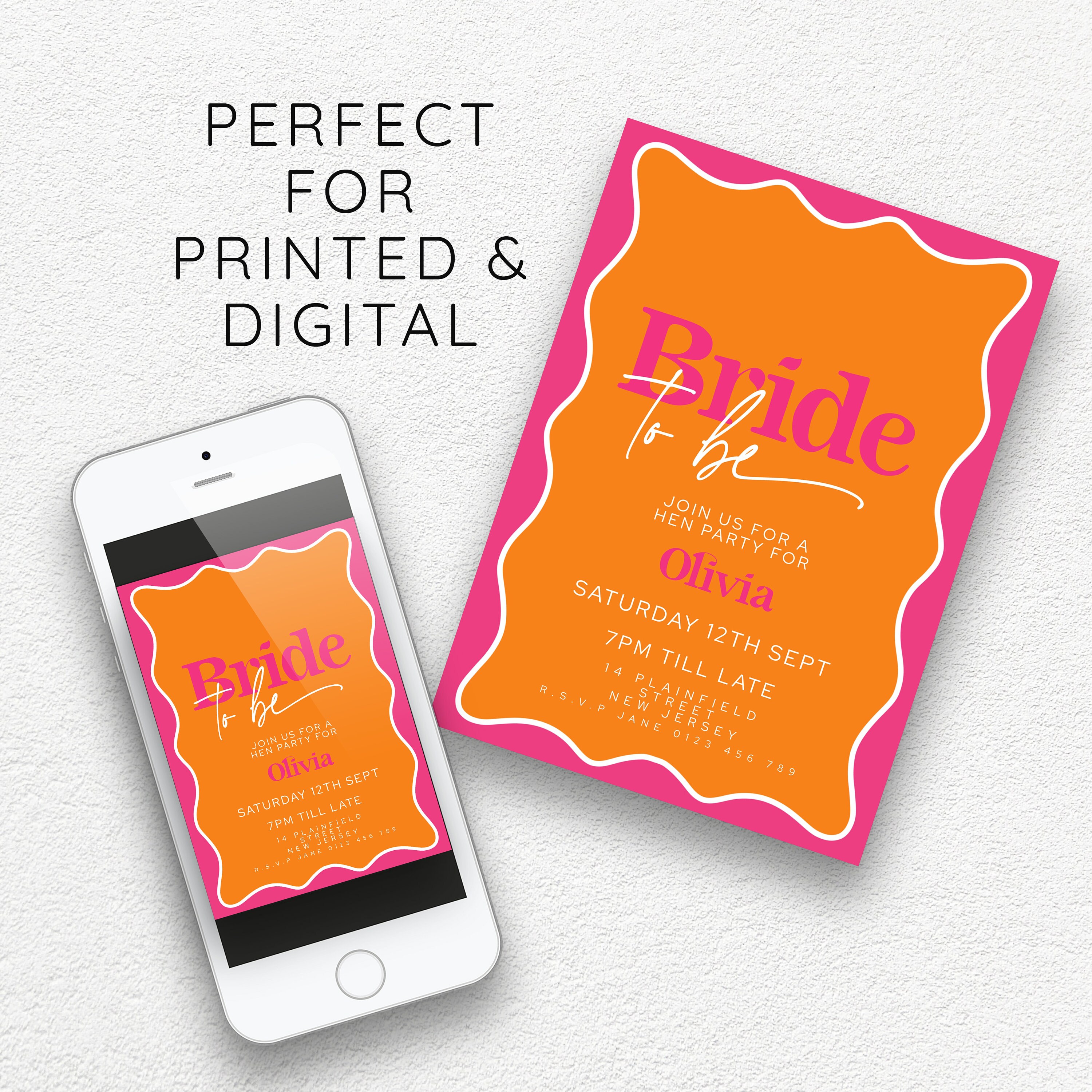 Retro Pink Orange Hen Party Invitations Retro Modern Editable Invite ...