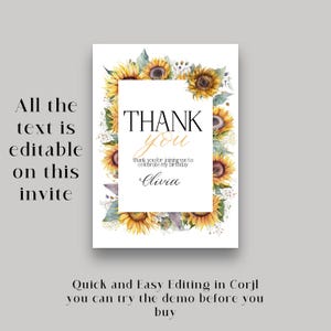 Sunflowers Thank You Card Sunflowers Birthday Thanks Any Age for Women ...