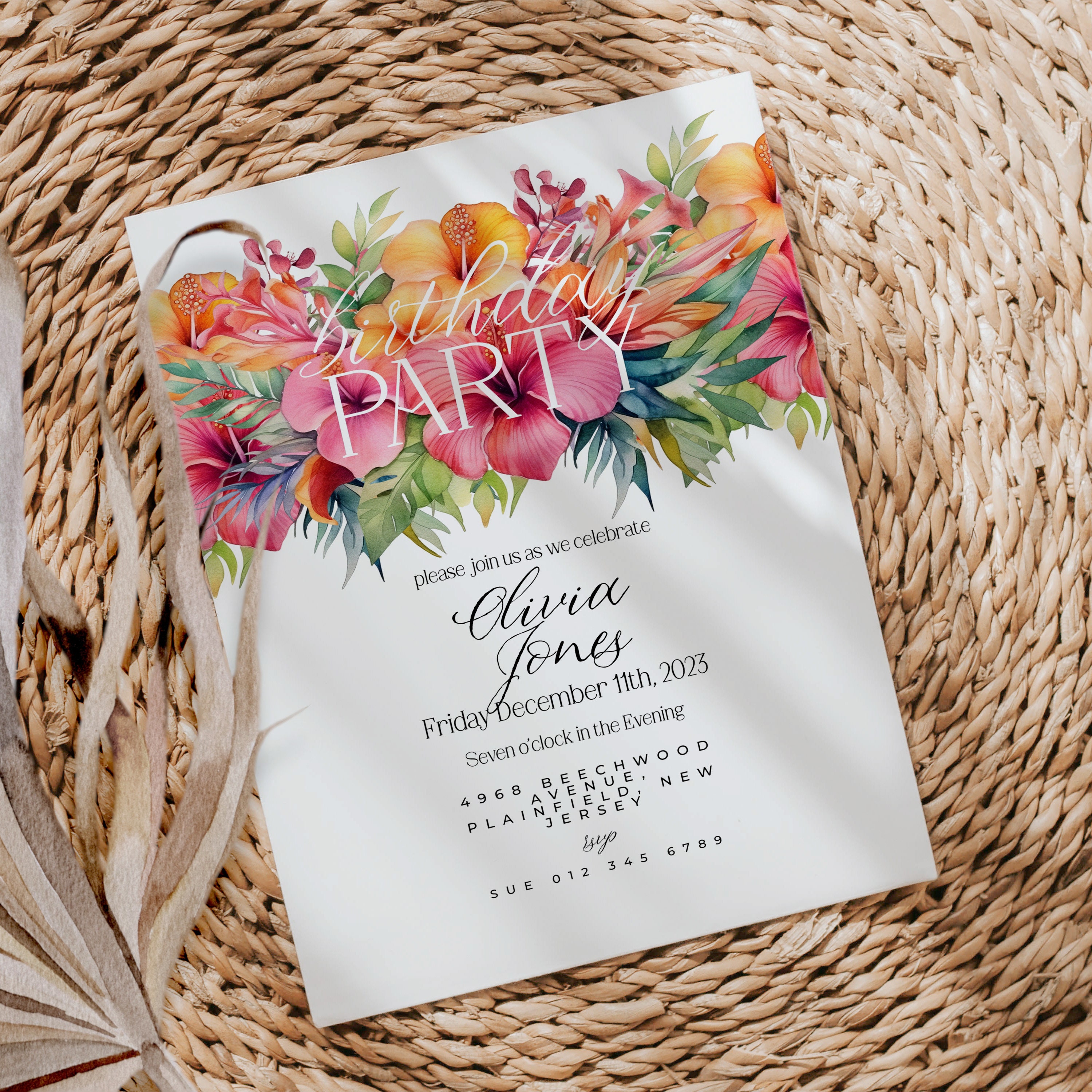 Editable Bright Colourful Floral Birthday Lunch Invitation, Summer ...