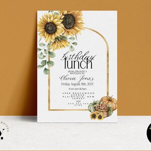 Sunflower Fall Birthday Lunch Invitation Autumn Invite Template All ...