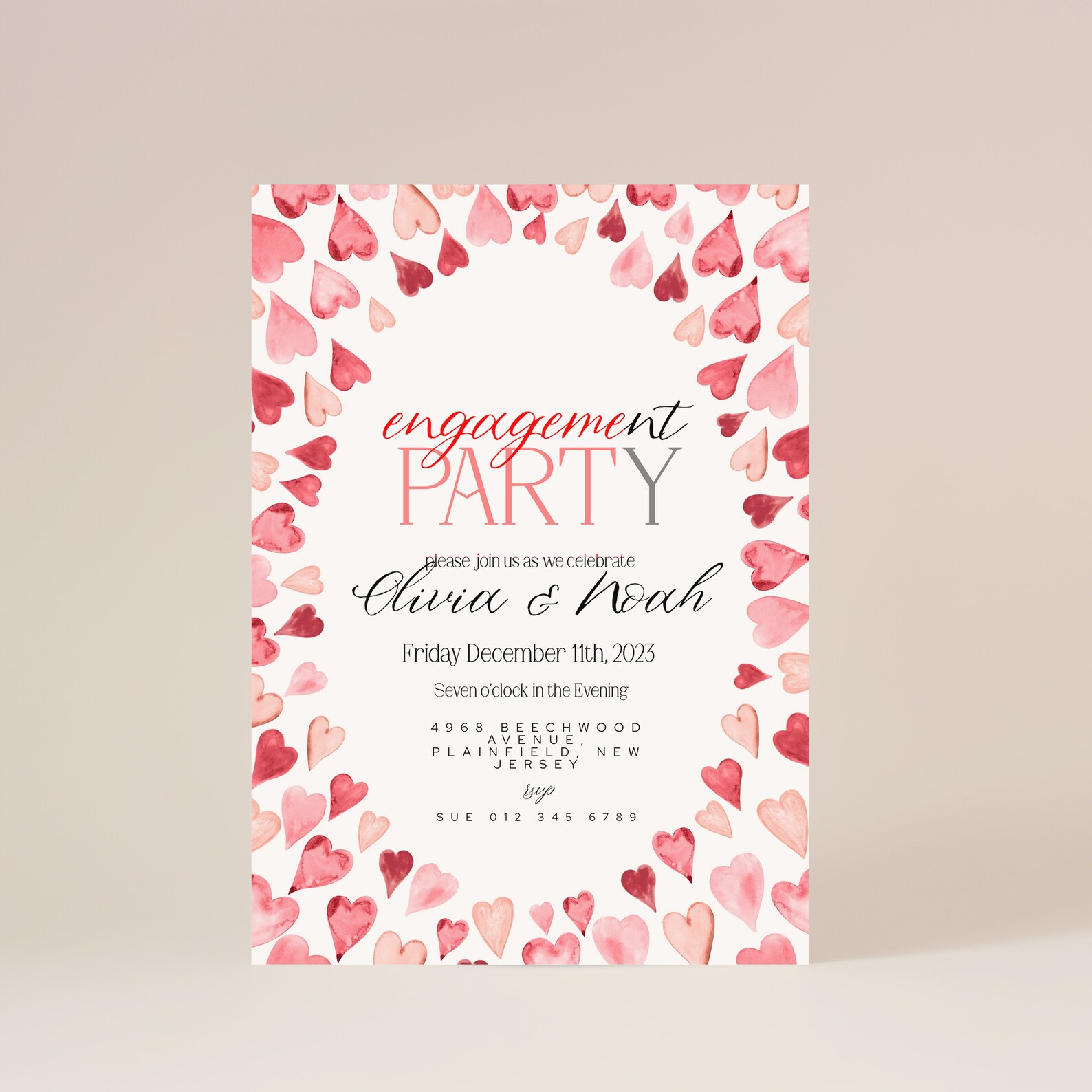 Editable Pink Engagement Party Invitation, Pink and Red Heart Invite ...