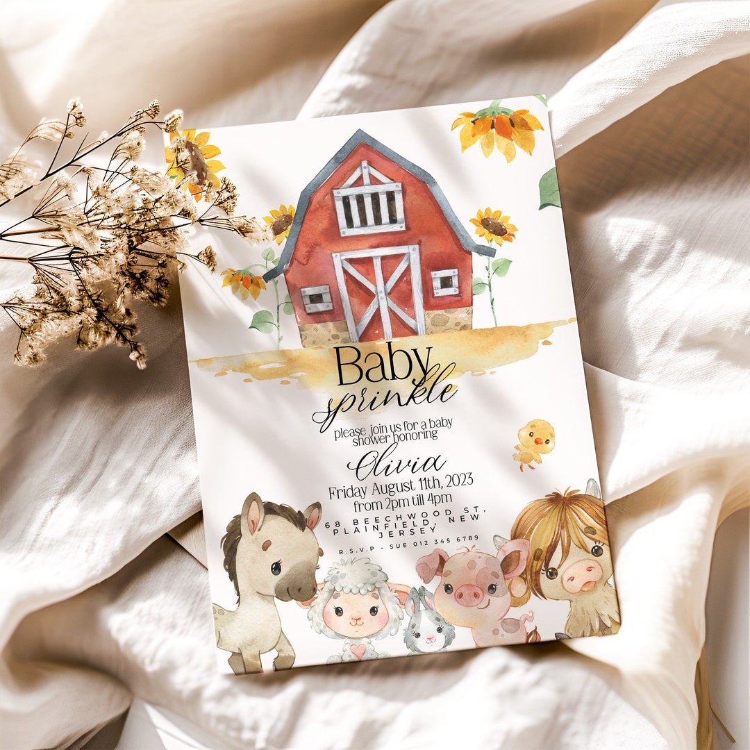 Baby Sprinkle Invitation Red Barn Farm Yard Animals Invite Template ...