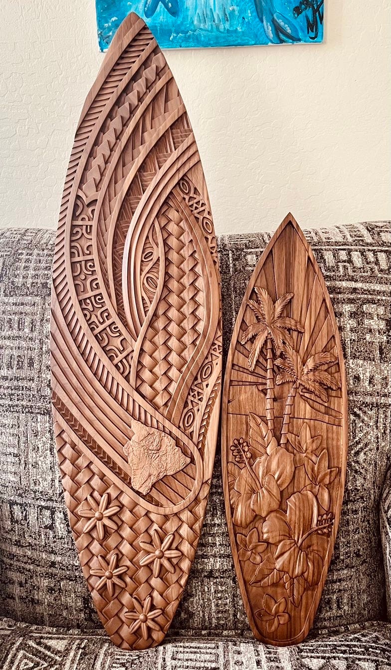 3ft Long Wood Surfboard Carving big Island Flow 3D Wood Carving ...