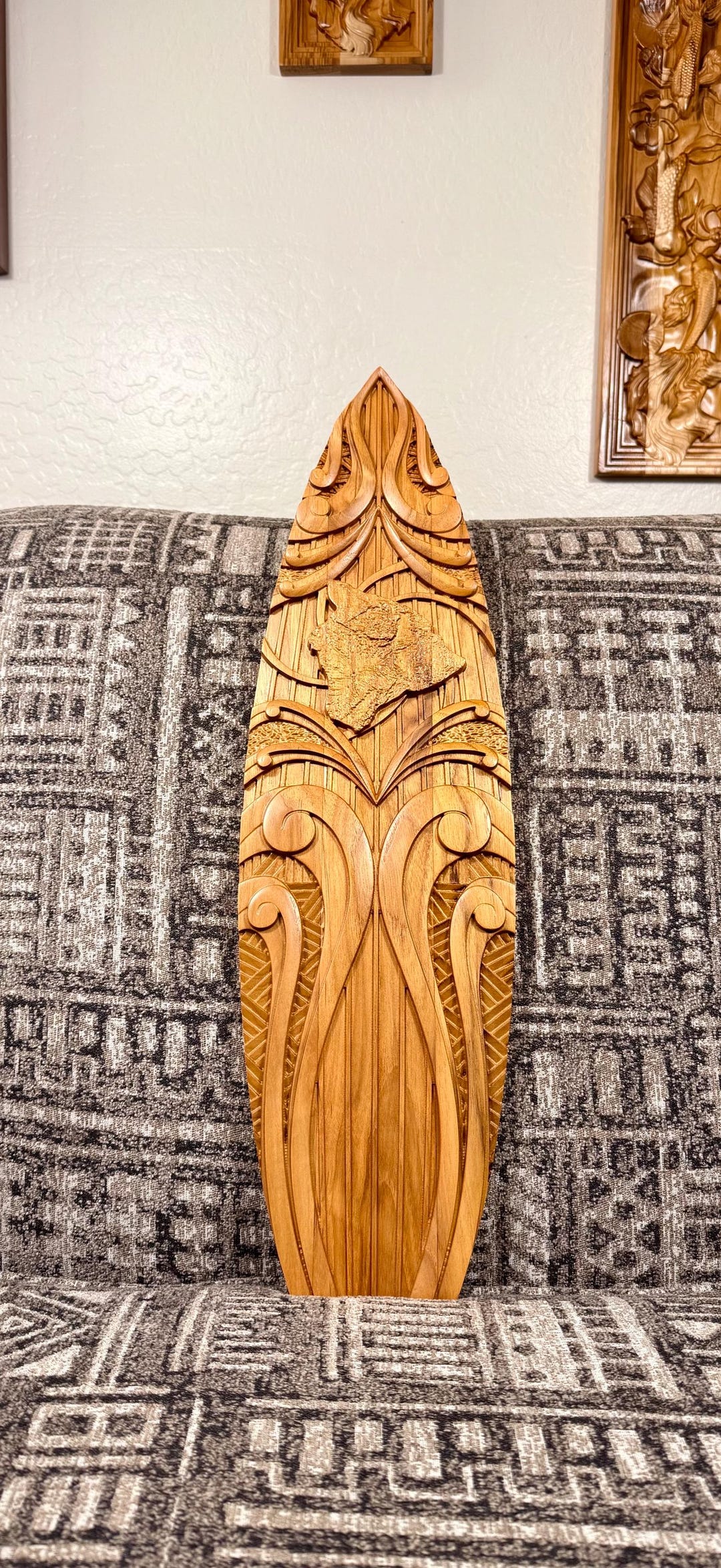 Hand Carved Wood Surfboard, 2 Ft Long 3D Wood Carving Surfboard Wall ...
