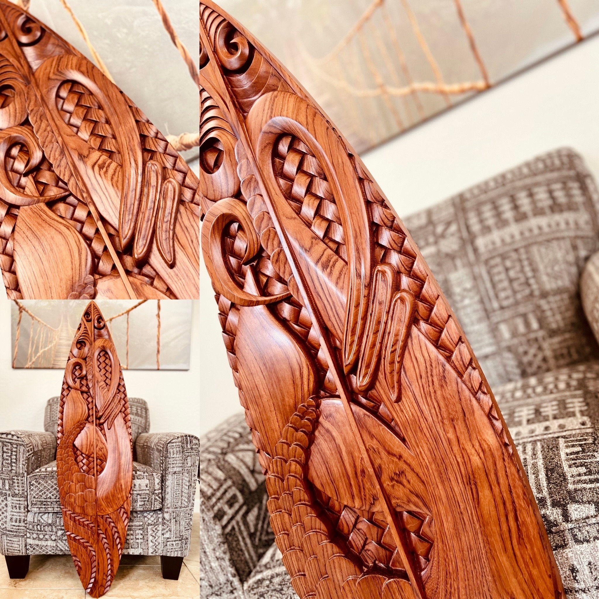 Surfboard Wood Carving Wall Art “manaia” 3D Wood Carving , Large ...