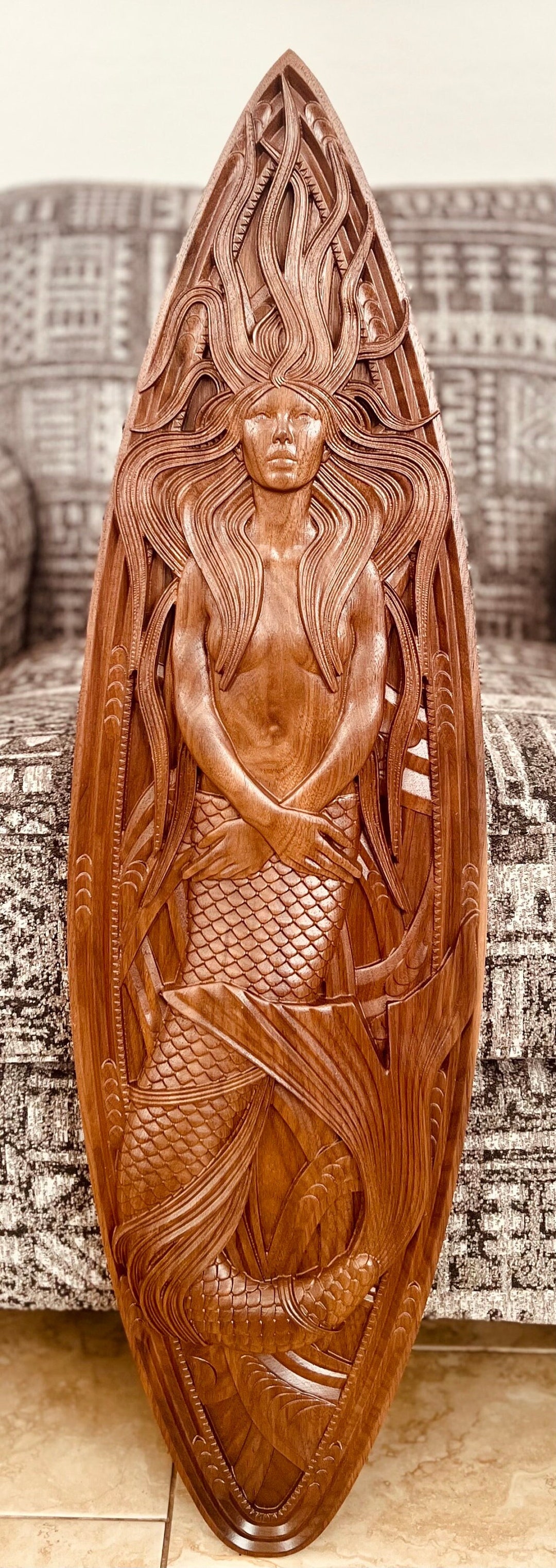 Surfboard Wood Carving “mermitation" 3 Foot Long Mermaid Wall Decor ...