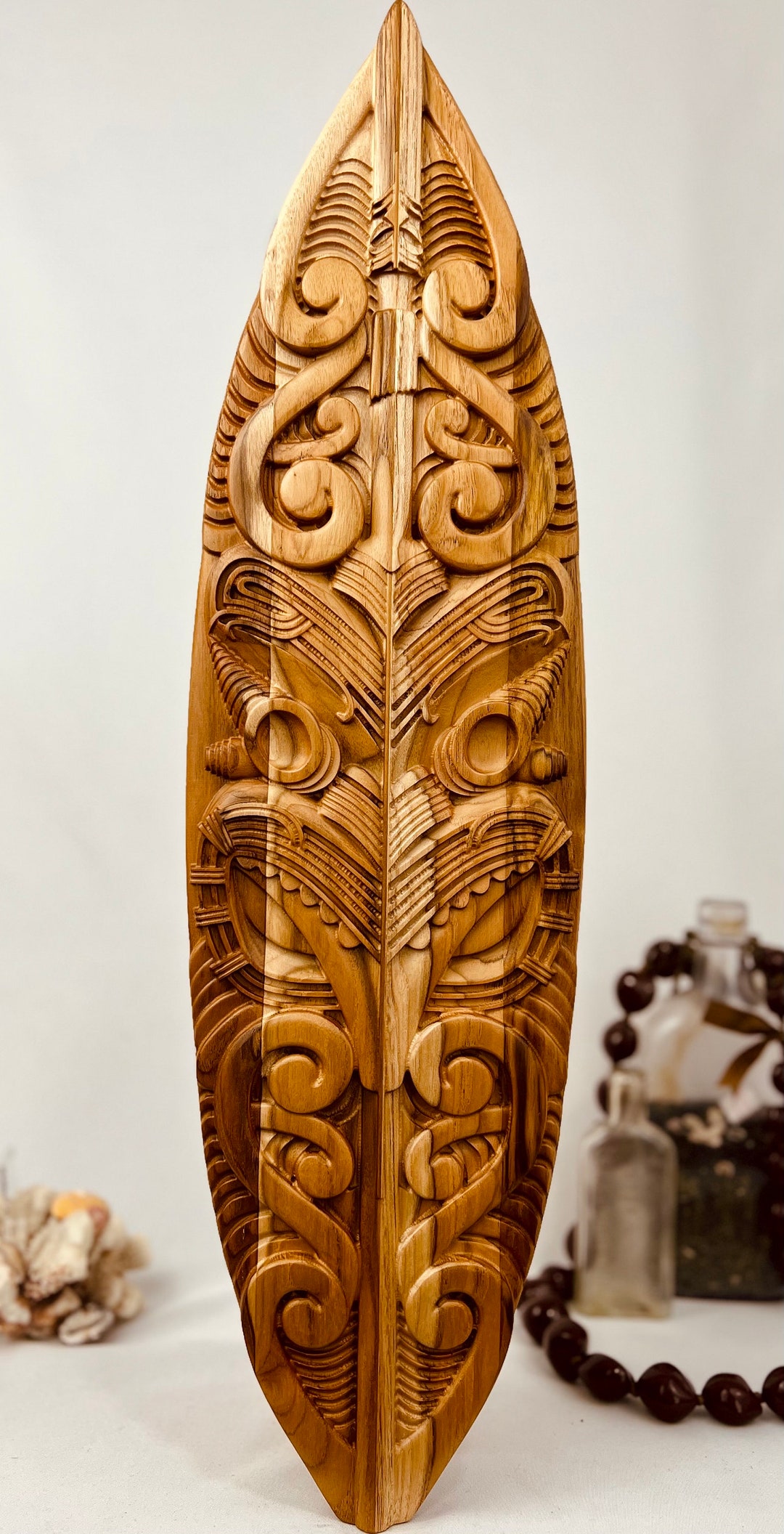 Hawaiian Wood Carving Surfboard, 2ft Long Surfboard Faces Wall Art ...