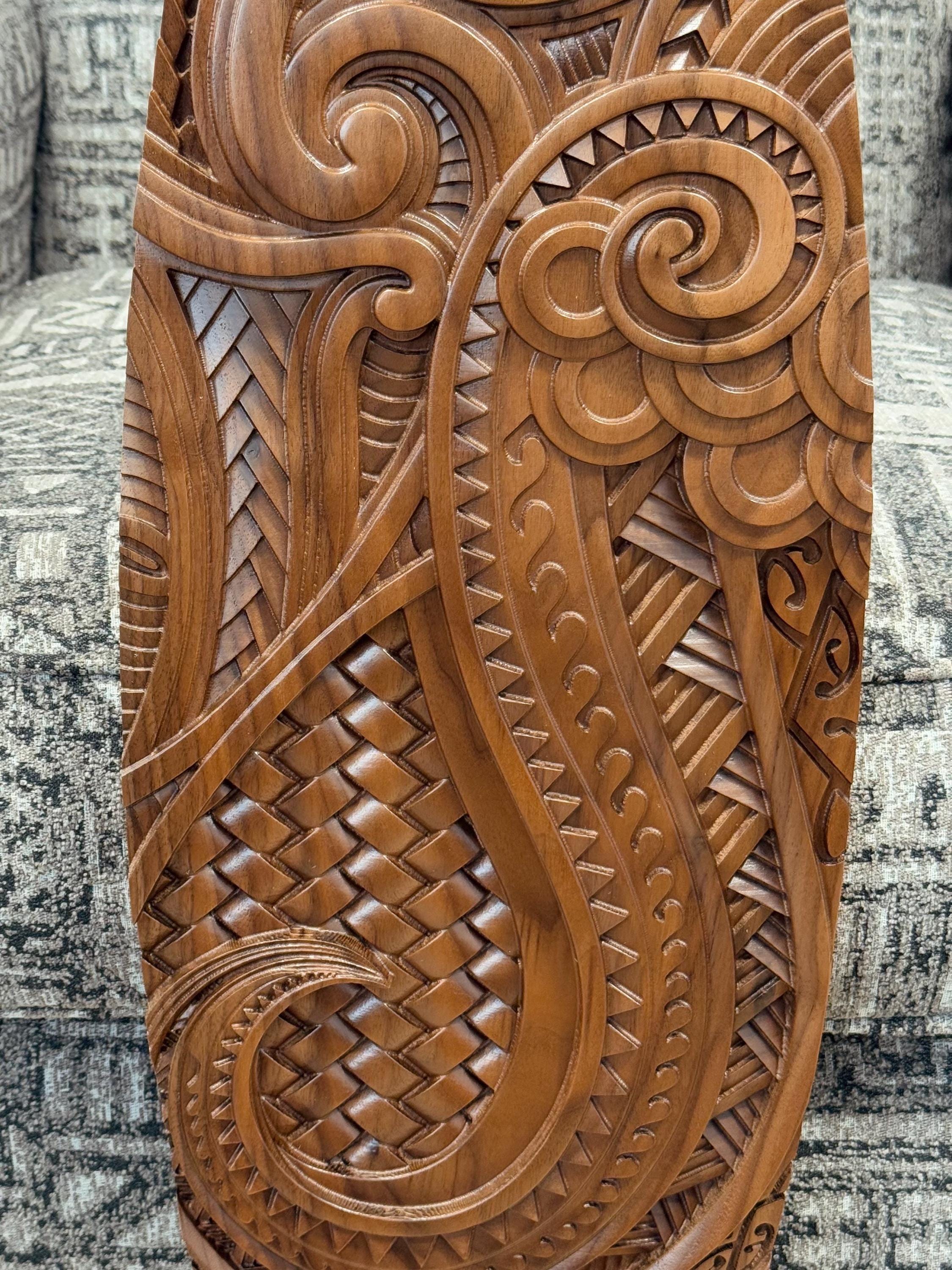 3ft Maori Carved Wooden Surfboard - Polynesian Tribal Wall Art Coastal ...